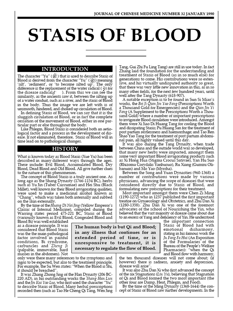 STASIS OF BLOOD | PDF | Traditional Chinese Medicine | Qi