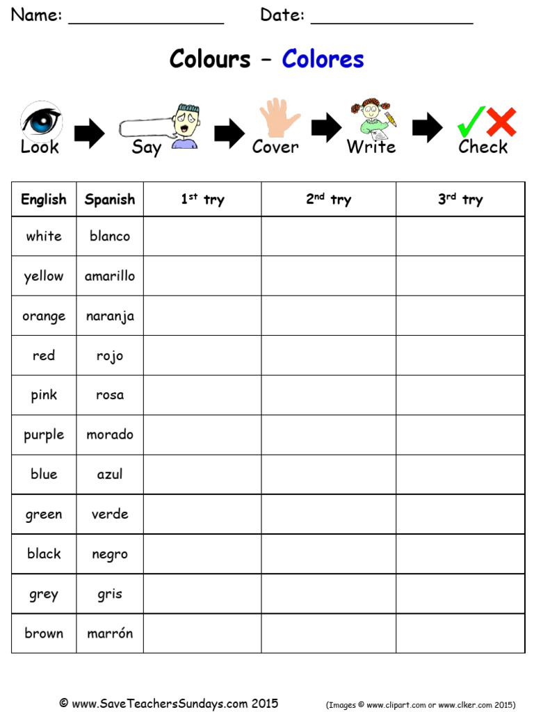 Spanish Colors Worksheet | PDF