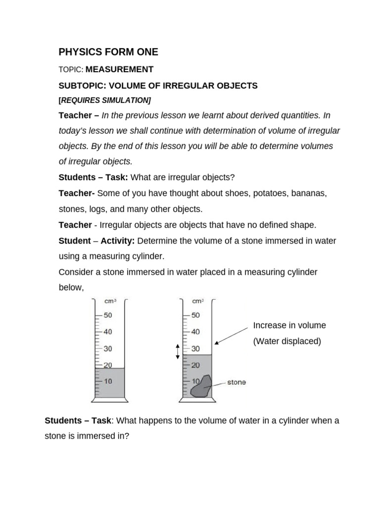 Physics Form One Measurement Lesson 3 | PDF | Volume
