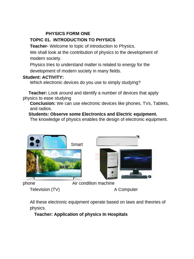 Physics Form One Topic 1 Lesson 1 | PDF
