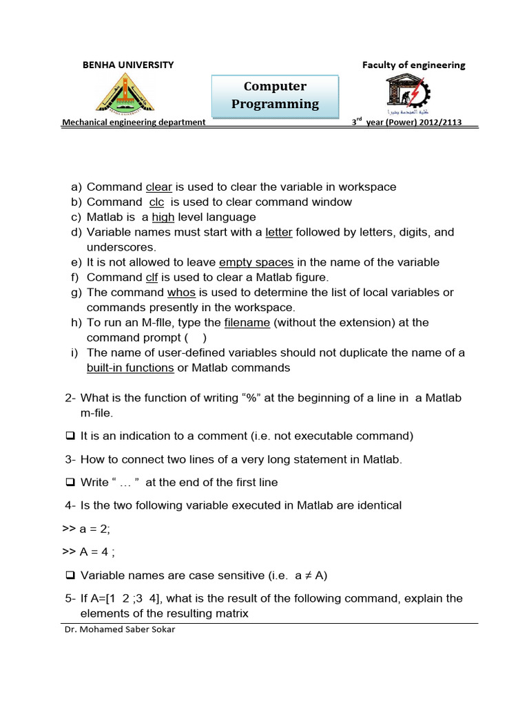 Sheet1 Solution | PDF | Matrix (Mathematics) | Matlab
