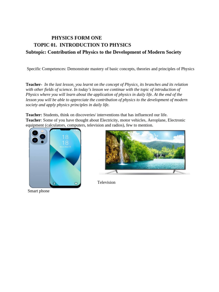 Physics Form One Topic 1 Lesson 1 | PDF | Physics | Machines