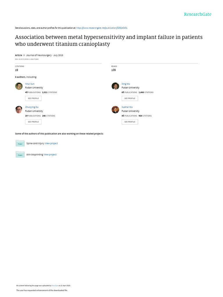 Association Between Metal Hypersensitivity and Implant Failure in ...