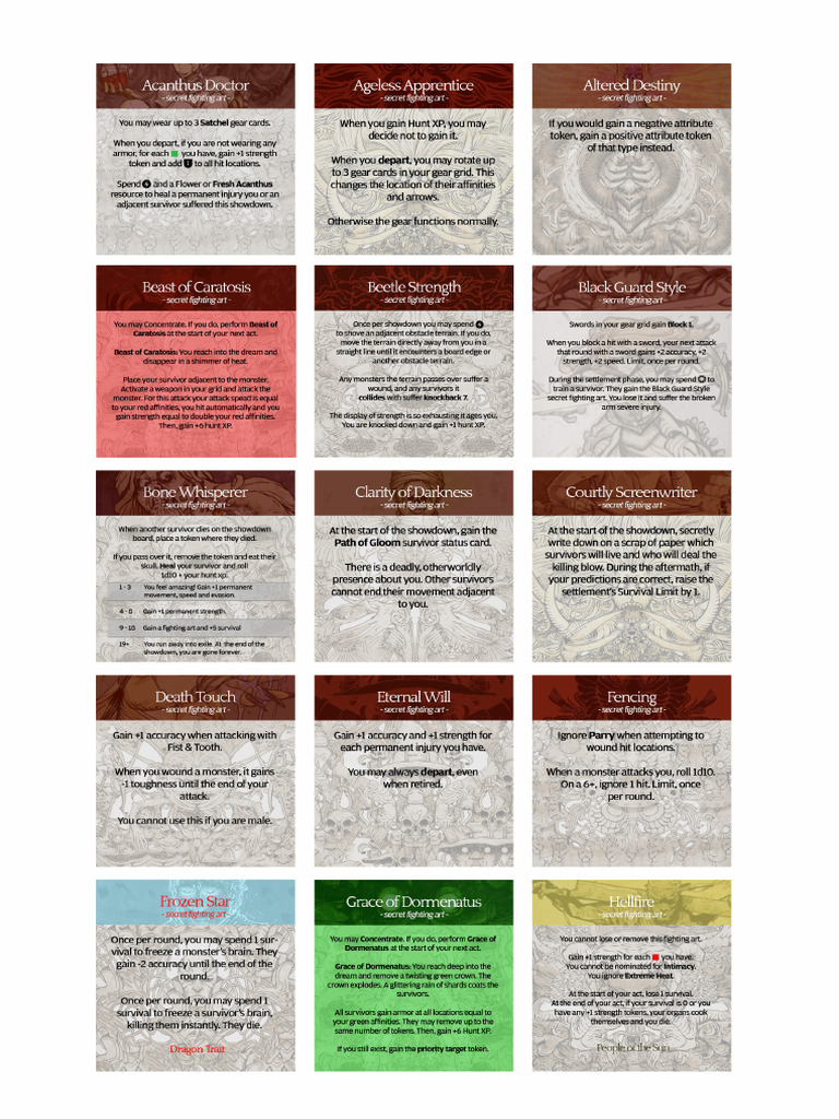 Secret Fighting Art Reference Cards | PDF