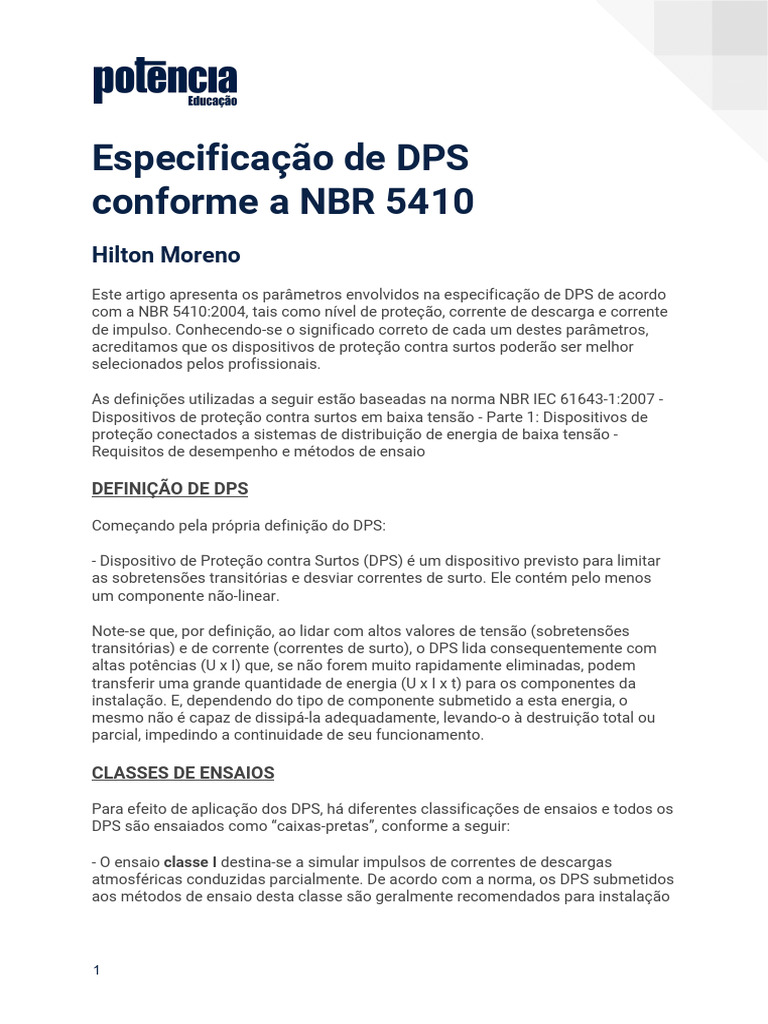 Especificação de DPS segundo NBR 5410 | PDF | Relâmpago