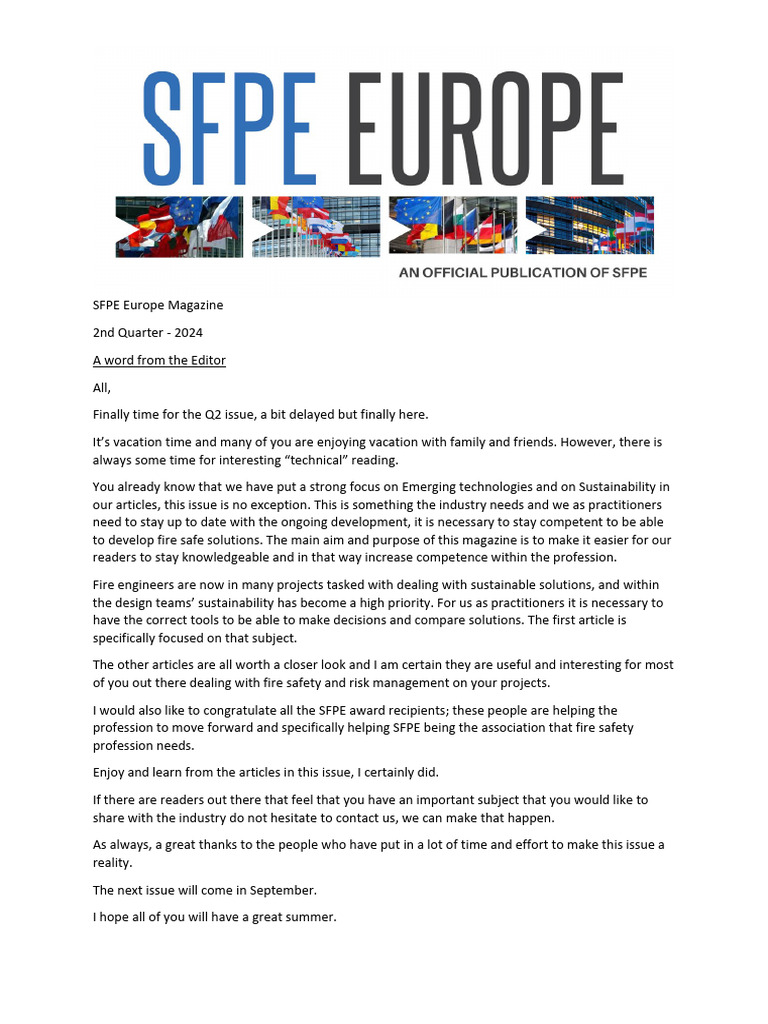 SFPE Europe Q2 2024 | PDF | Disaster Risk Reduction | Fires