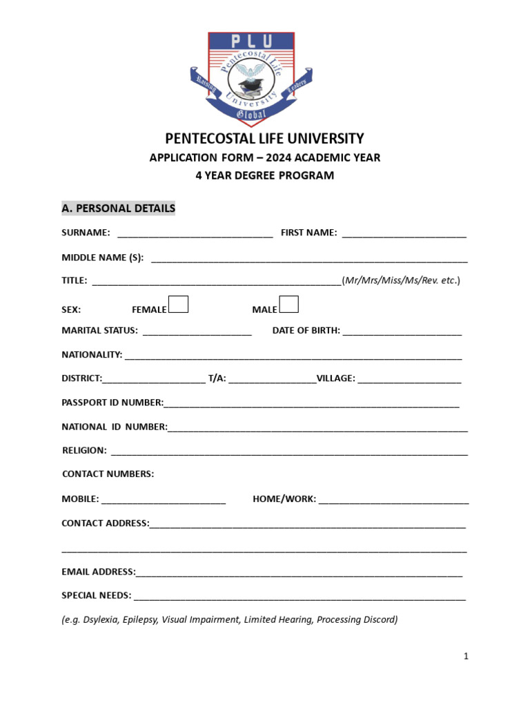 Application Form 4 Years Undergraduate Degree | PDF | Business ...