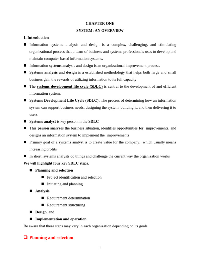 System Analysis and Design - Note | PDF | System | Project Management