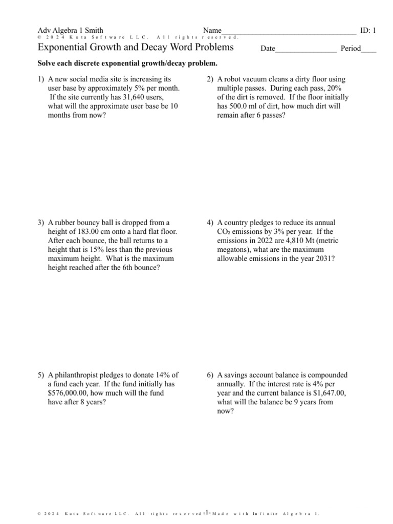 Exponential Growth and Decay Word Problems | PDF | Business ...