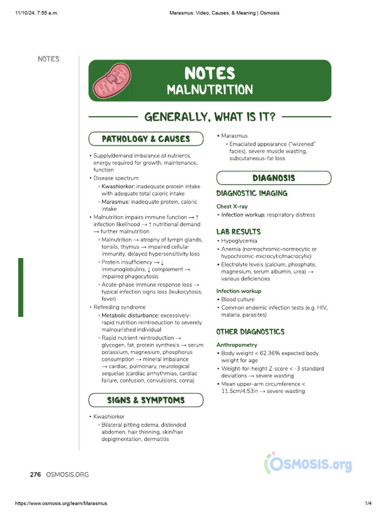 Marasmus - Video, Causes, & Meaning - Osmosis | PDF | Science & Mathematics