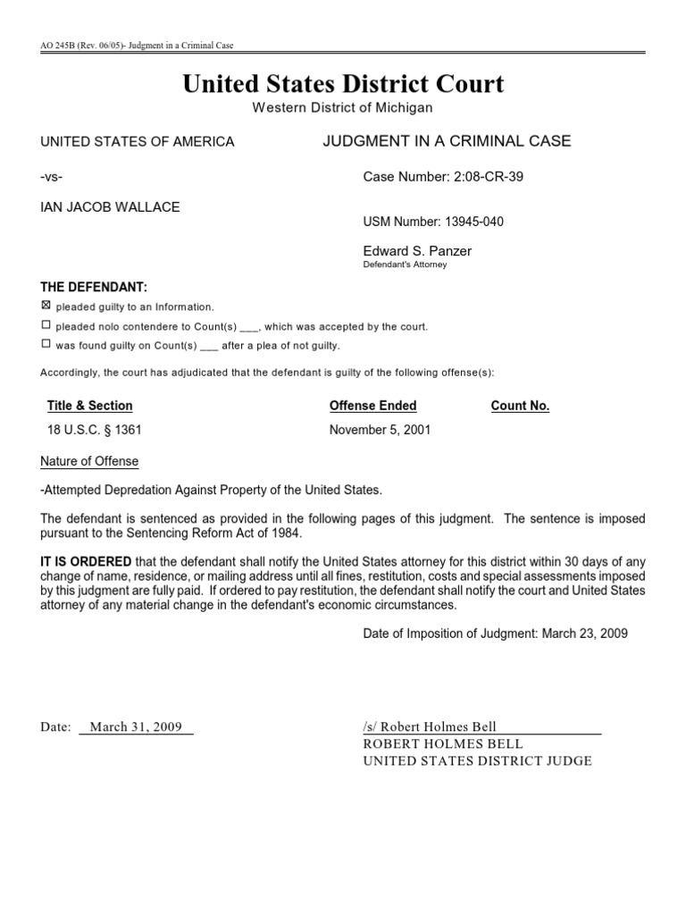 United States District Court: Judgment in A Criminal Case | Download ...