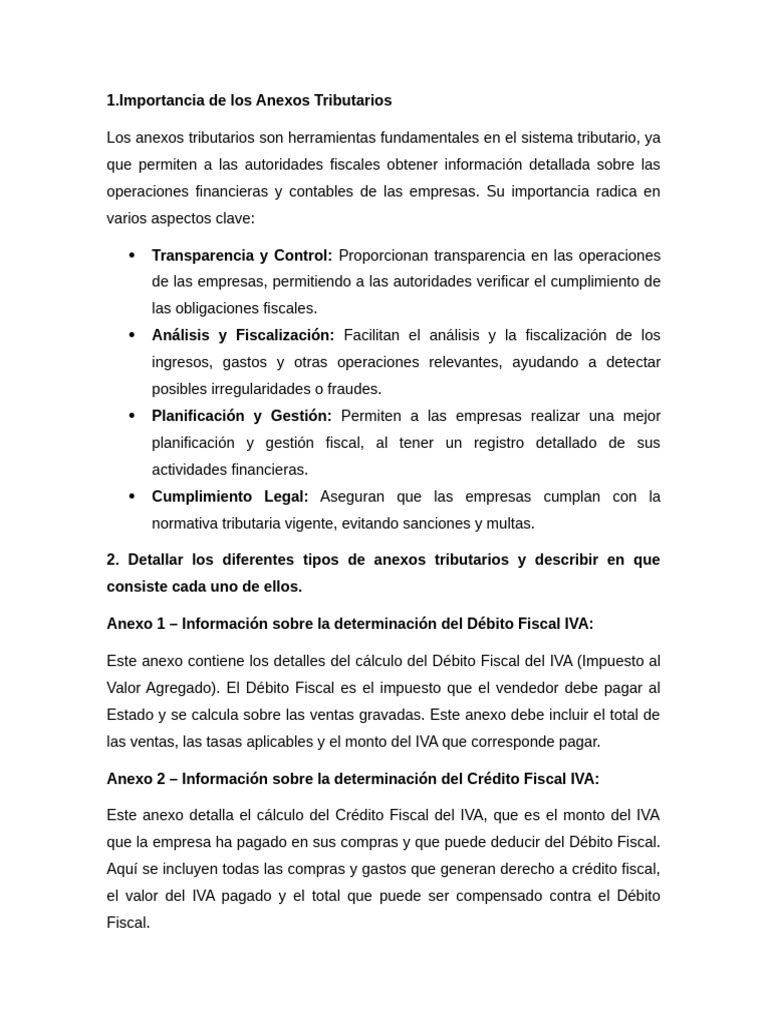 Anexos Tributarios: Tipos y Funciones | PDF | Impuesto al valor ...