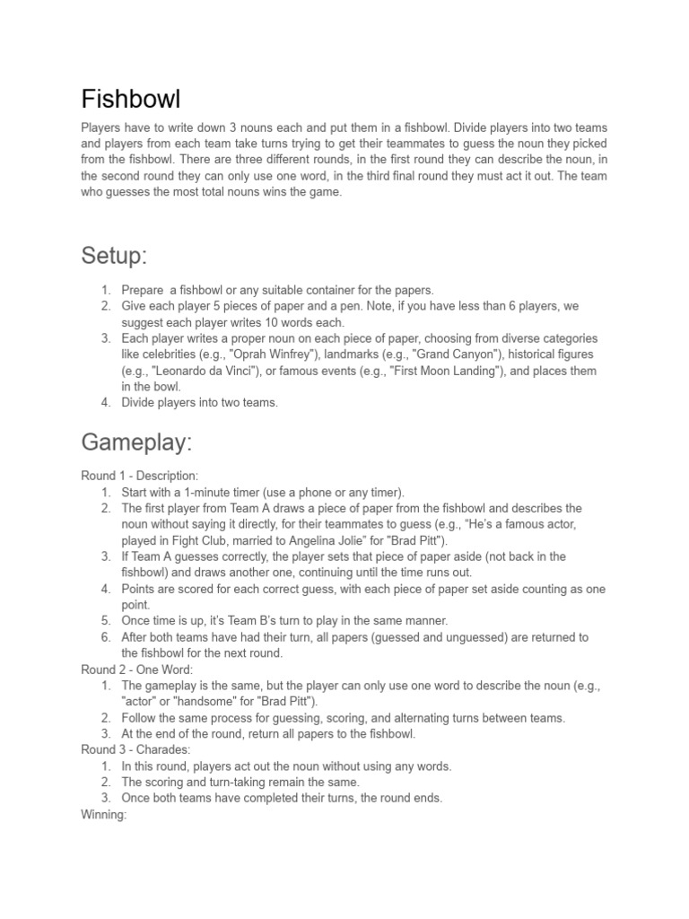 How To Play Fishbowl | PDF | Language Arts & Discipline | Home & Garden