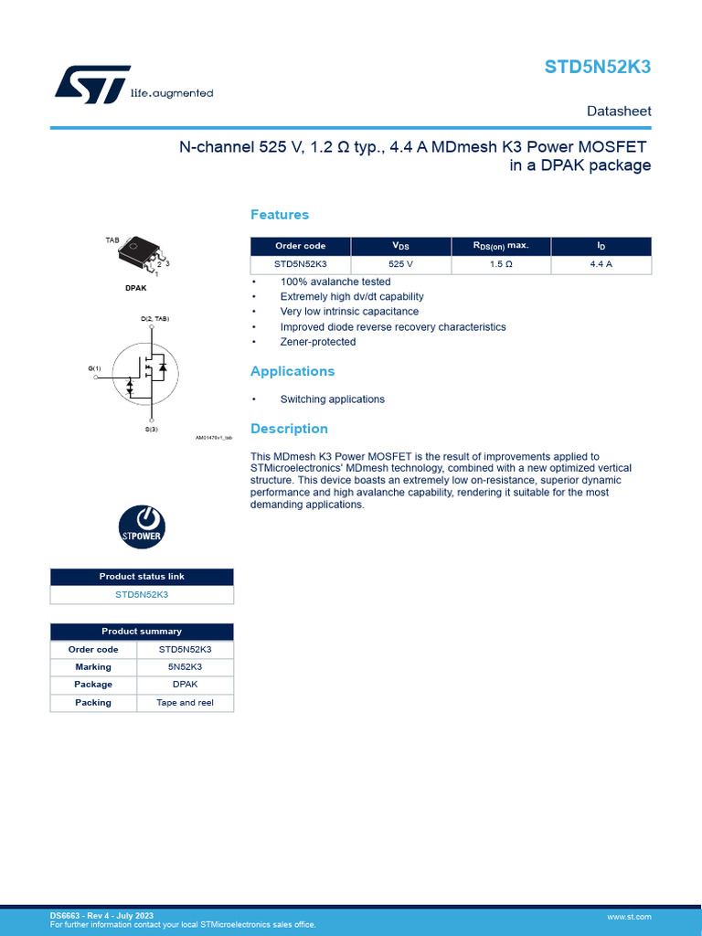 std5n52k3 | PDF | Diode | Electronic Engineering