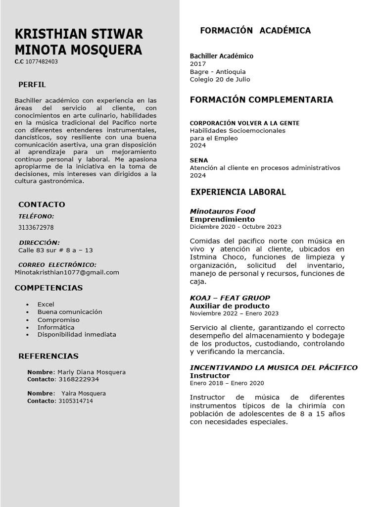 Hoja de Vida - Kristhian Minota | PDF