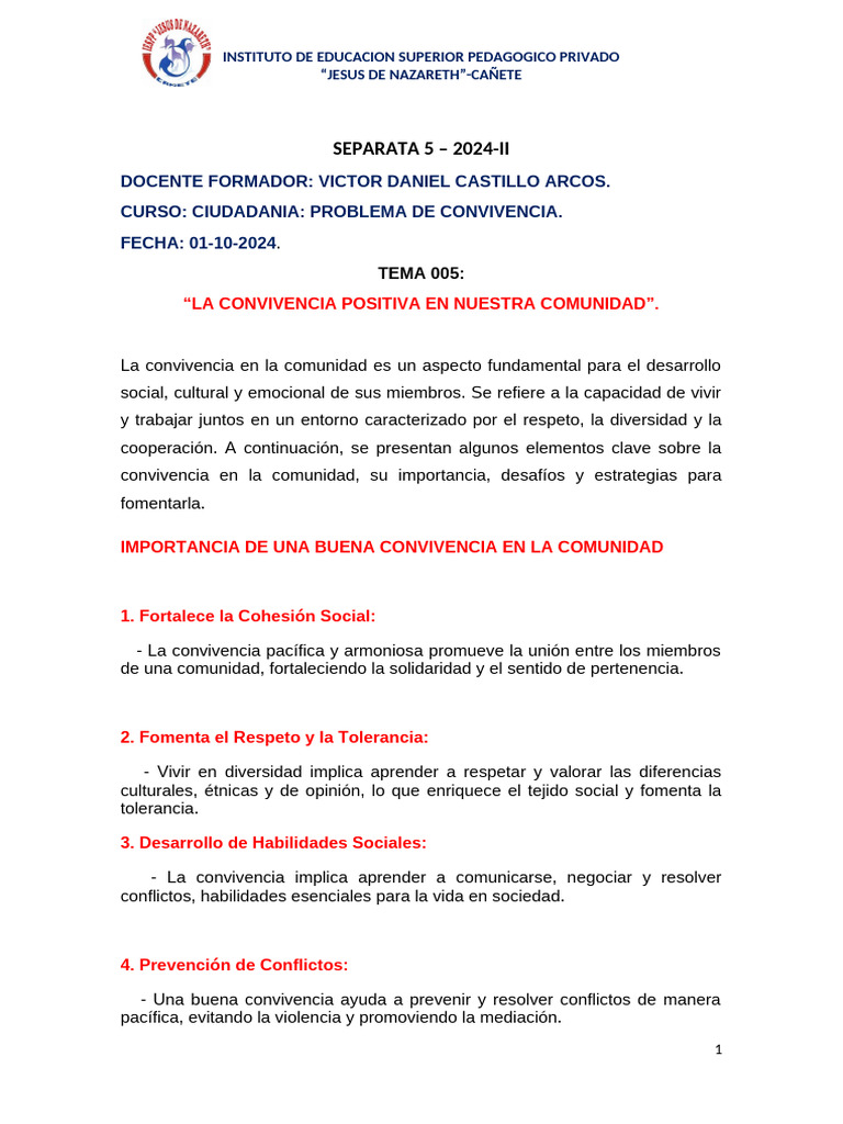 Separata 4 Ciudadania Problema de Convivencia 17-09-2024-1 | PDF | Participación pública ...