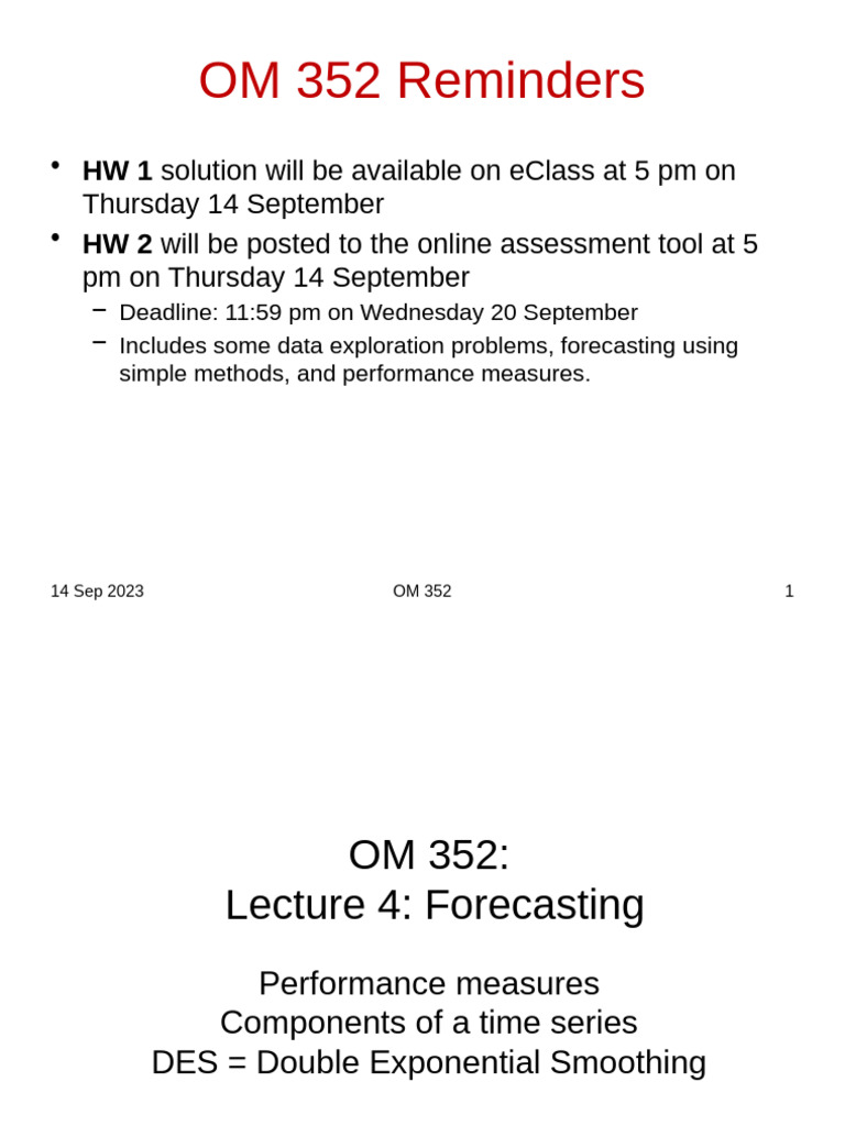 Forecasting Performance Measures in OM 352 | PDF | Mathematical Optimization | Forecasting