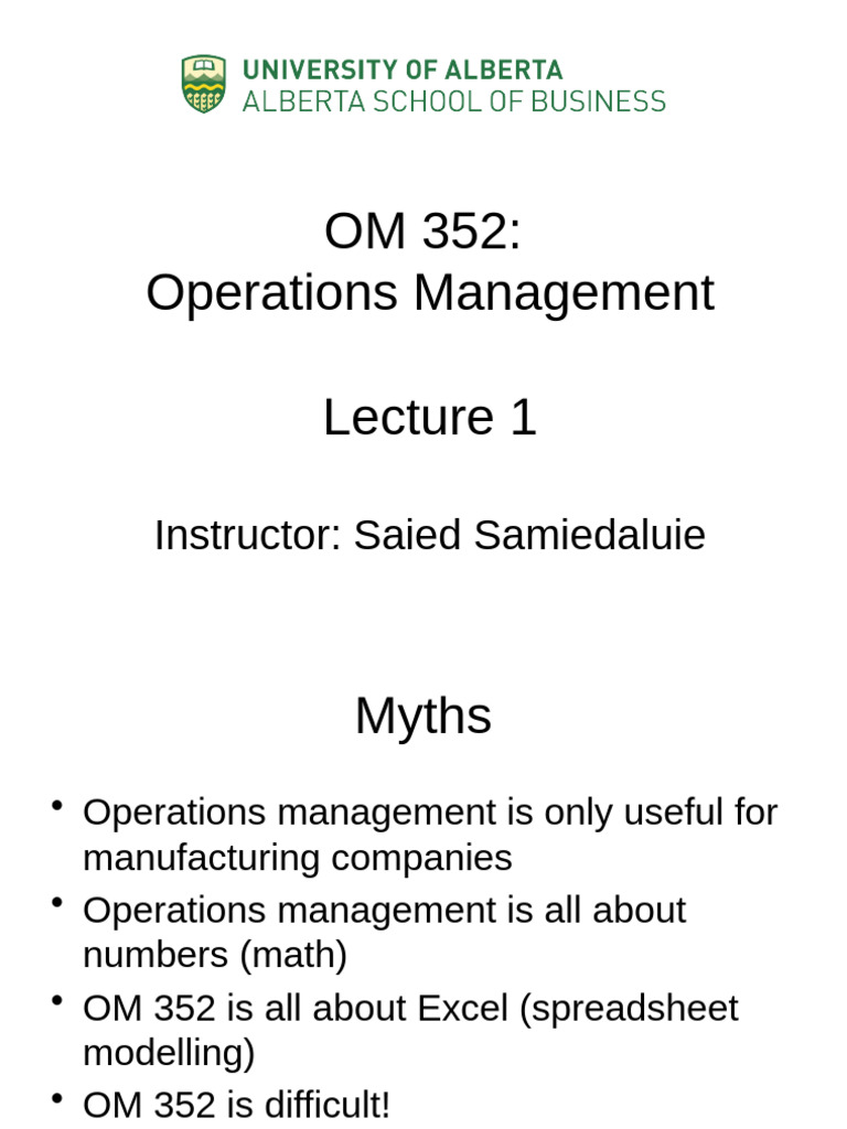 Operations Management Lecture 1 | PDF | Operations Management | Microsoft Excel