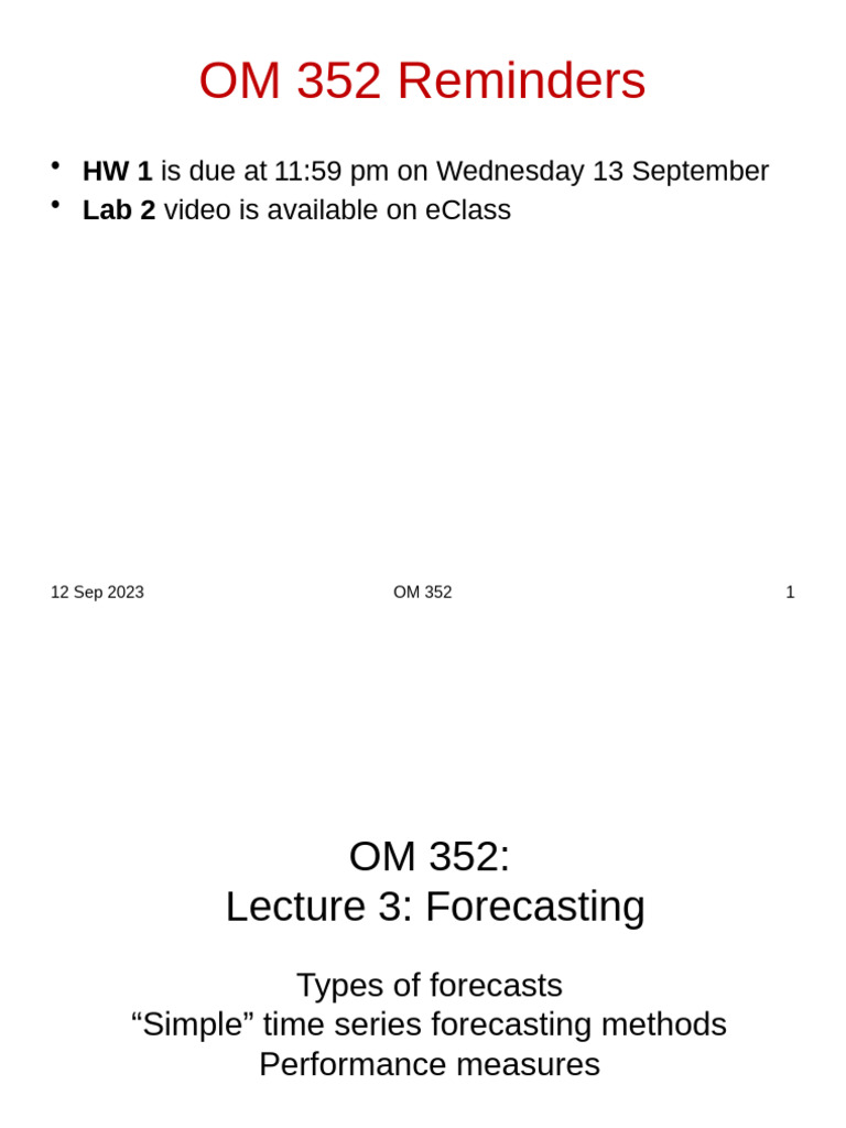 Operations Management Lecture 3 | PDF | Forecasting | Mean Squared Error