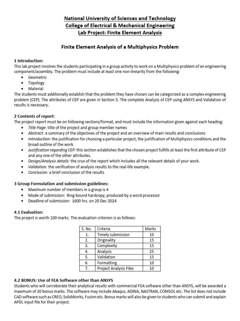FEA Lab Project Guidelines | PDF | Finite Element Method