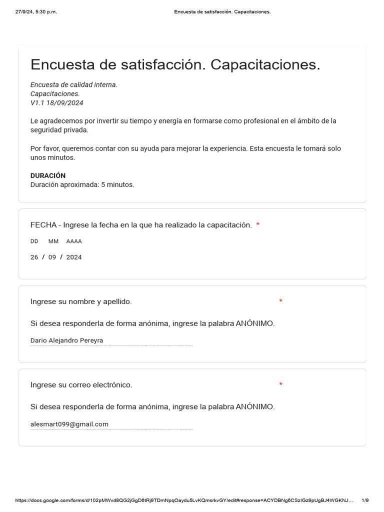 DARIO PEREYRA 26-09-2024 CAP - Encuesta de Satifacción. Capacitaciones. - Formularios de Google ...