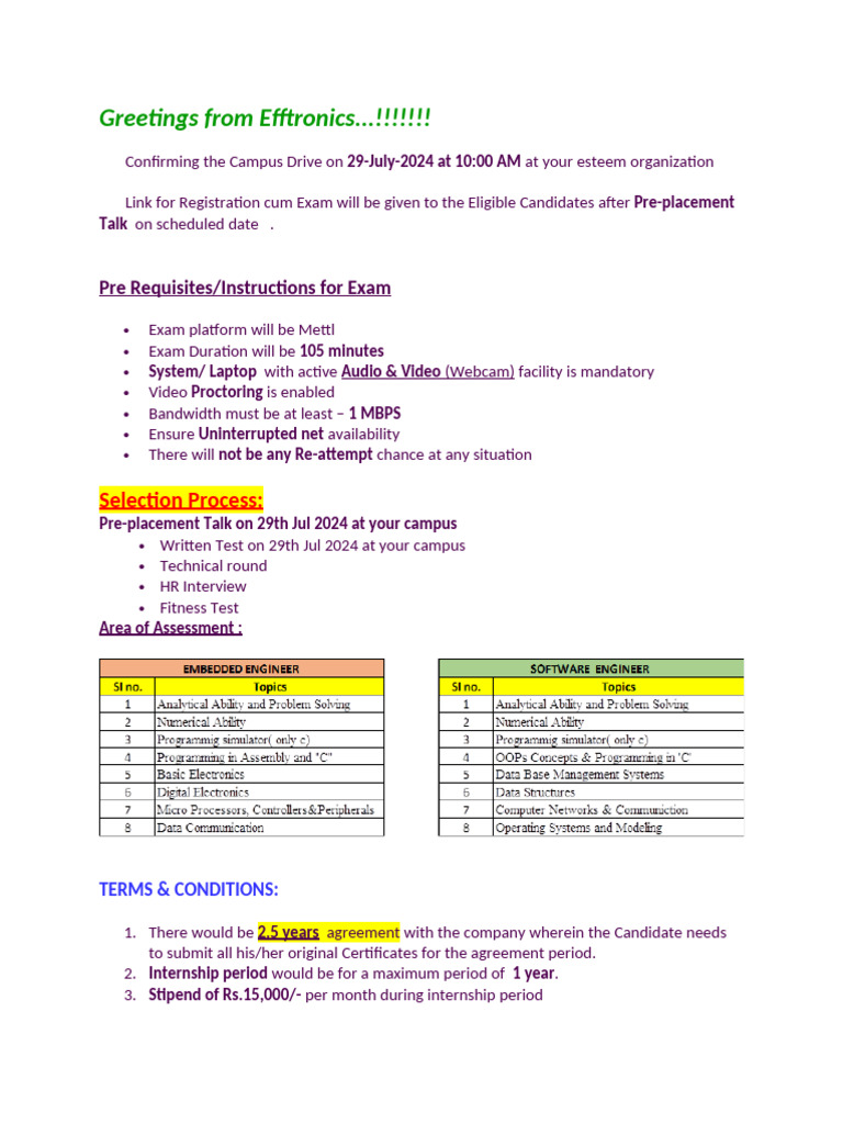 Efftronics JD & INF Details For Registration 20.7.24 | PDF | Software ...