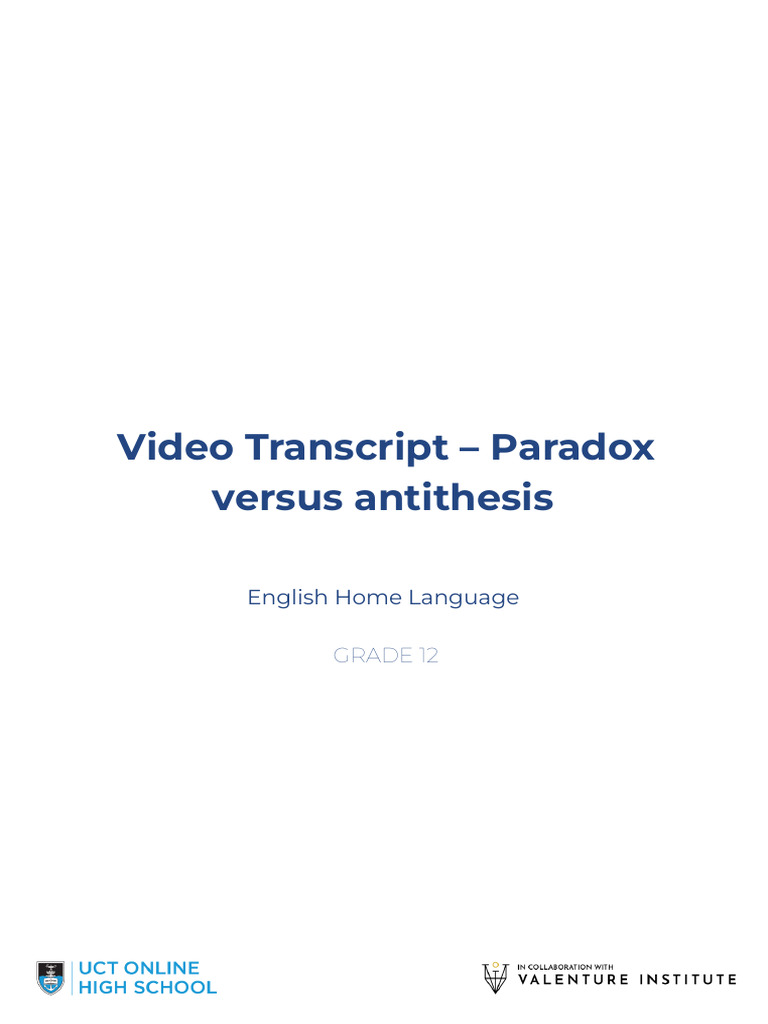 English Grade 12 - Paradox Versus Antithesis - Transcript | PDF ...