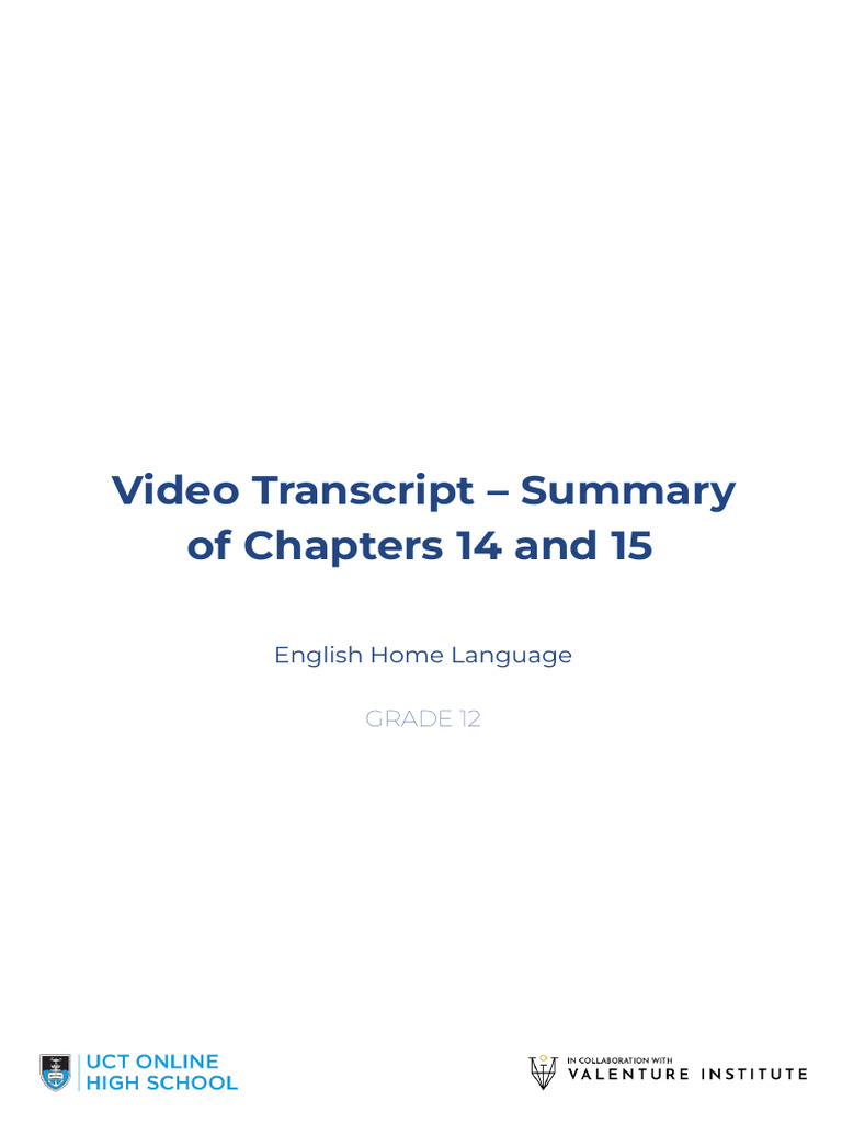 English Grade 12 - Summary of Chapters 14 and 15 - Transcript | PDF