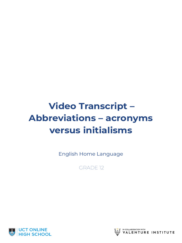 English Grade 12 - Abbreviations - Acronyms Versus Initialisms ...