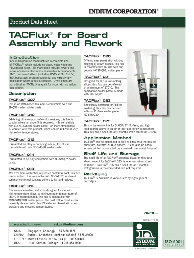 Tacflux For Board Assembly Rework 97776 r8 Tim | PDF | Solder | Materials