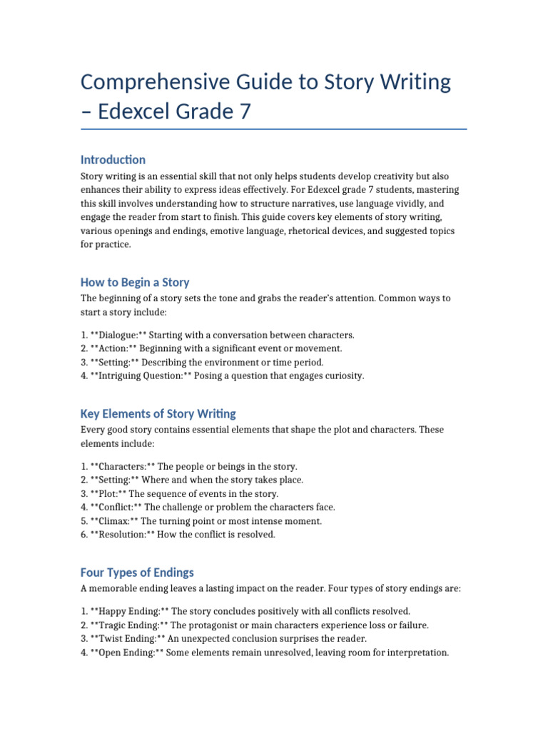 Comprehensive_Story_Writing_Guide_Edexcel_Grade_7 | PDF | Plot ...