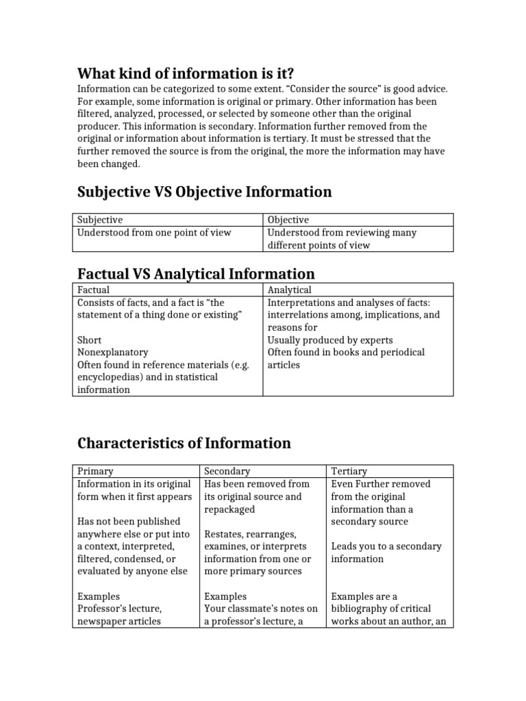 What Kind of Information Is It | PDF | Primary Sources | Information ...