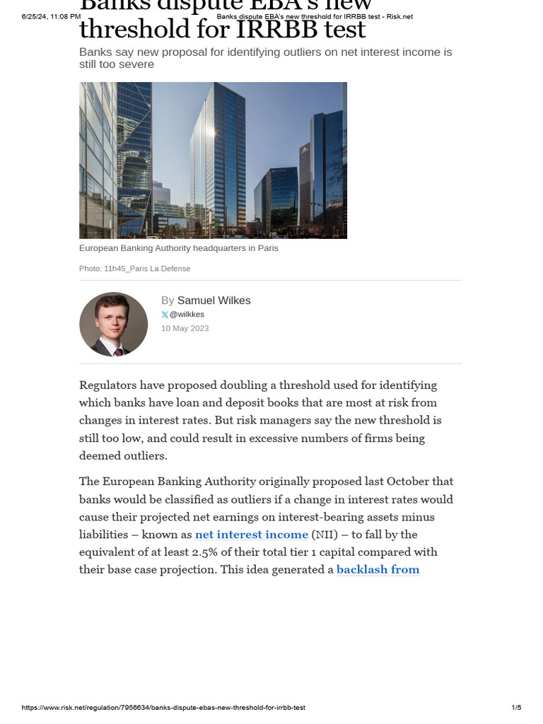 EBA's IRRBB Threshold Dispute | PDF | Banks | Outlier
