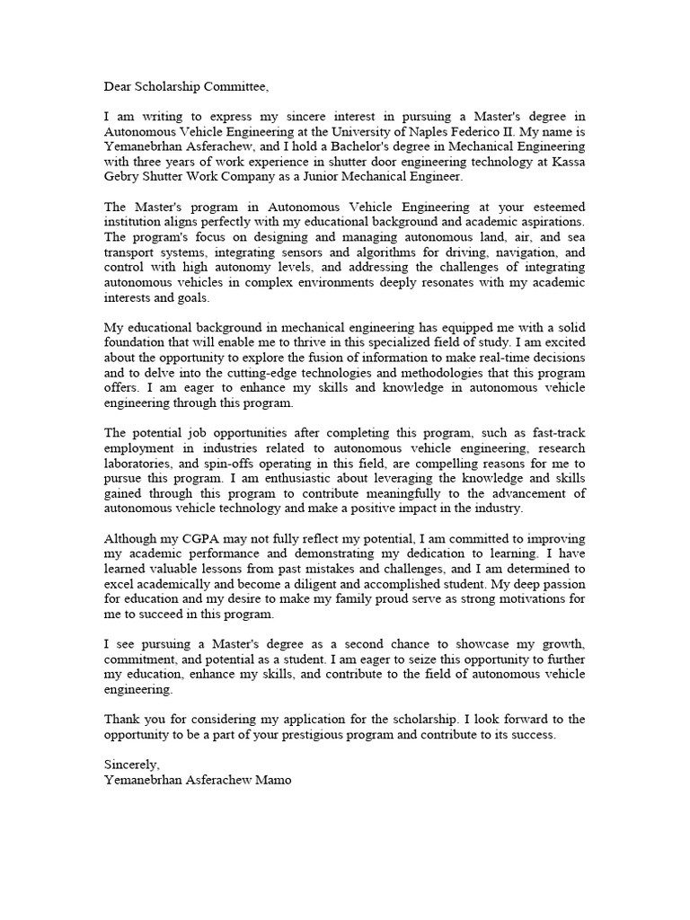 Motivation Letter Sample | PDF | Motivation | Motivational