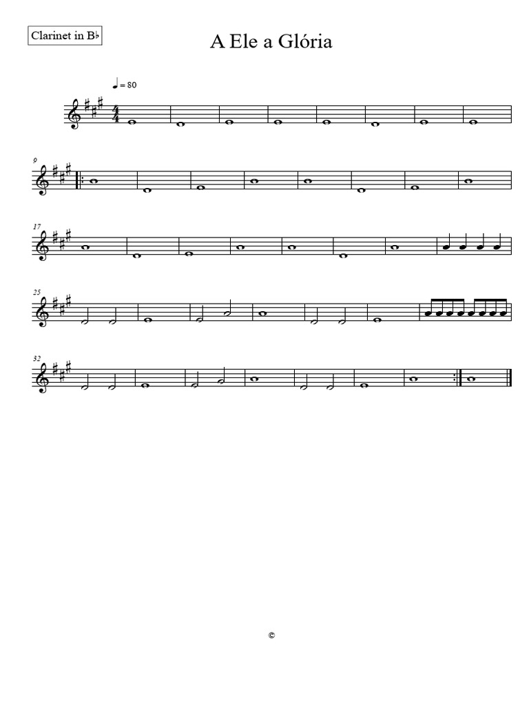 Clarinet Sheet Music: A Ele a Glória | PDF