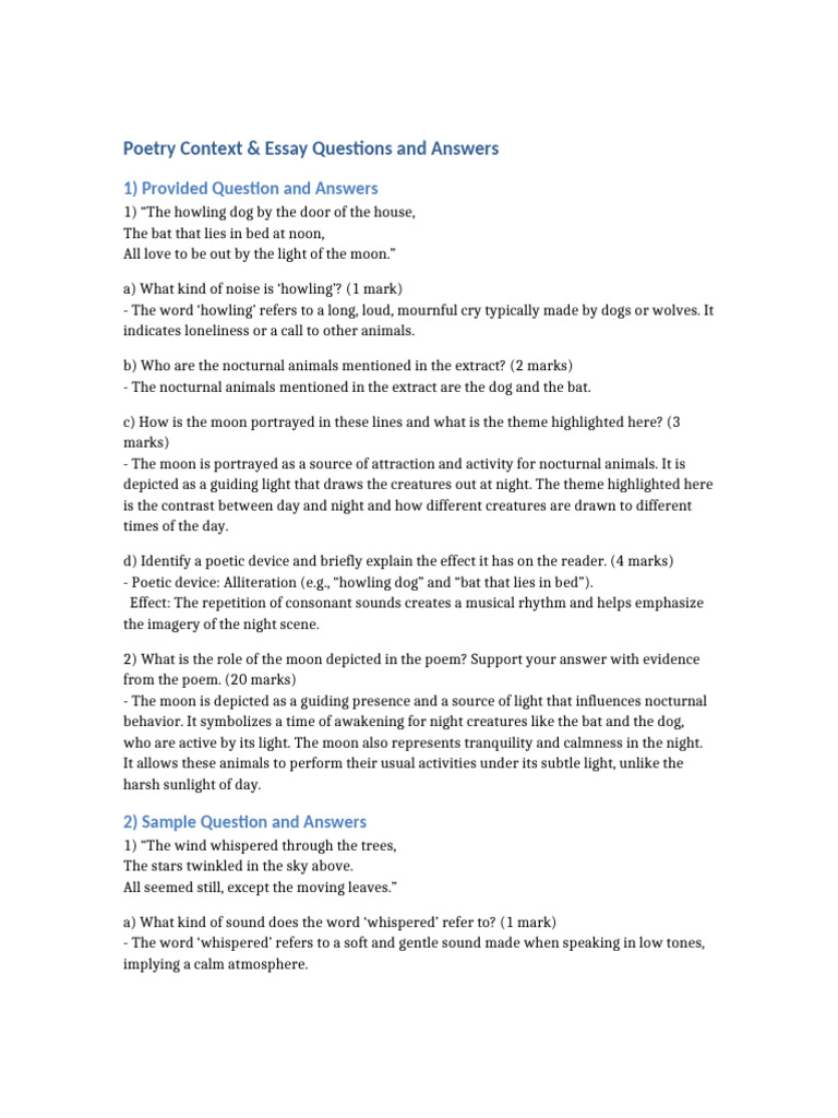 Poetry Context and Essay Questions Updated | PDF | Poetry