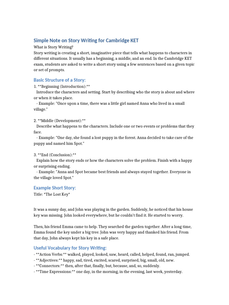 Cambridge KET Story Writing Note | PDF | Linguistics
