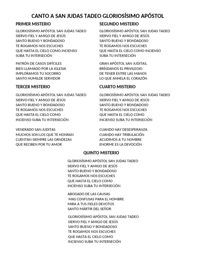 Canto para El Rosario de San Judas Tadeo | PDF | Santo