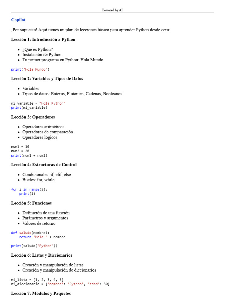 Lección 1: Introducción A Python: Copilot | PDF