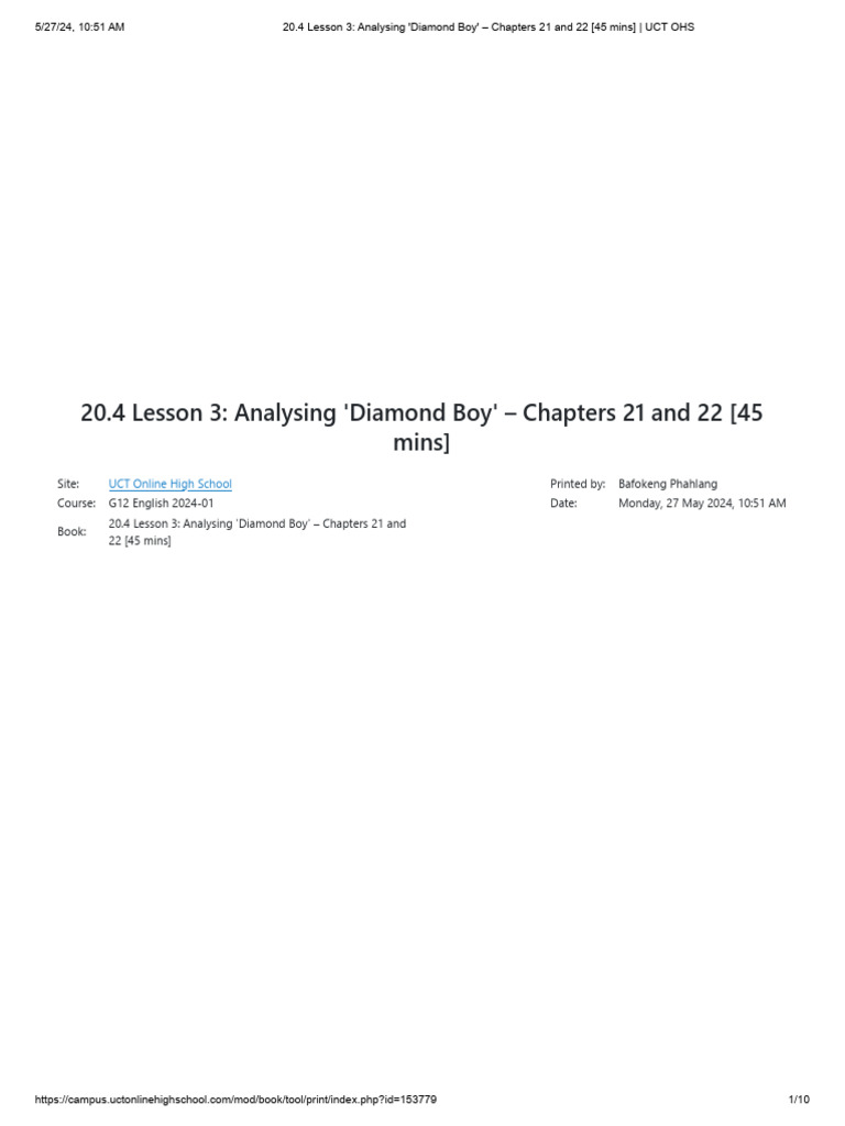 20.4 Lesson 3 - Analysing 'Diamond Boy' - Chapters 21 and 22 (45 Mins ...