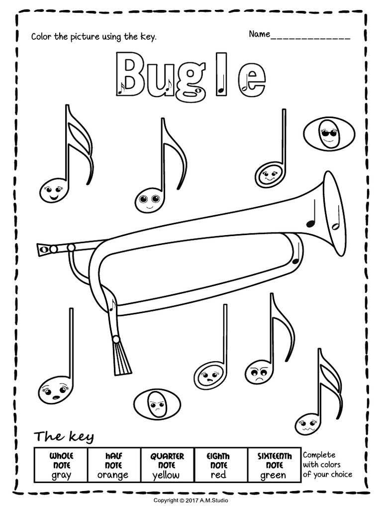 FreeMusicalInstrumentsColoringByNoteWorksheetsMusicSubPlans 2 | PDF