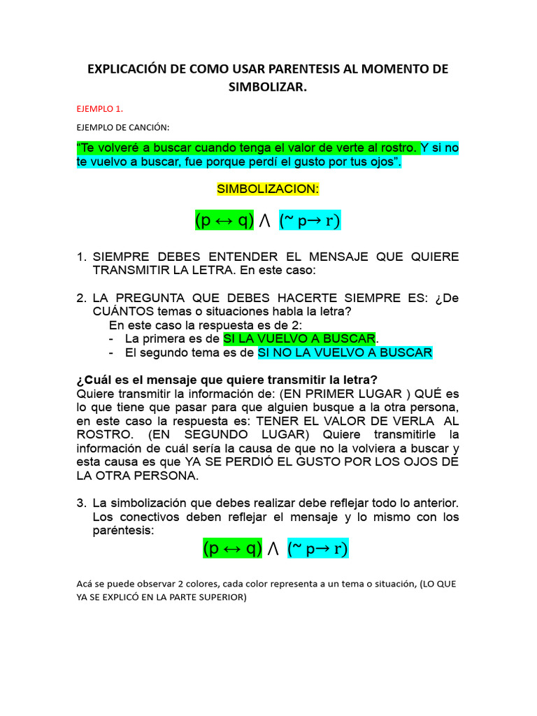 Explicación de Como Usar Parentesis Al Momento de Simbolizar | PDF | Amor