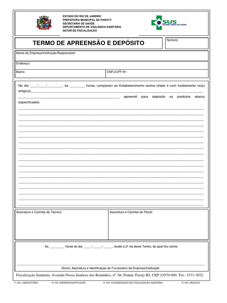 Item 058 - Formulário de Termo de Apreensão e Depósito Adaptado | PDF