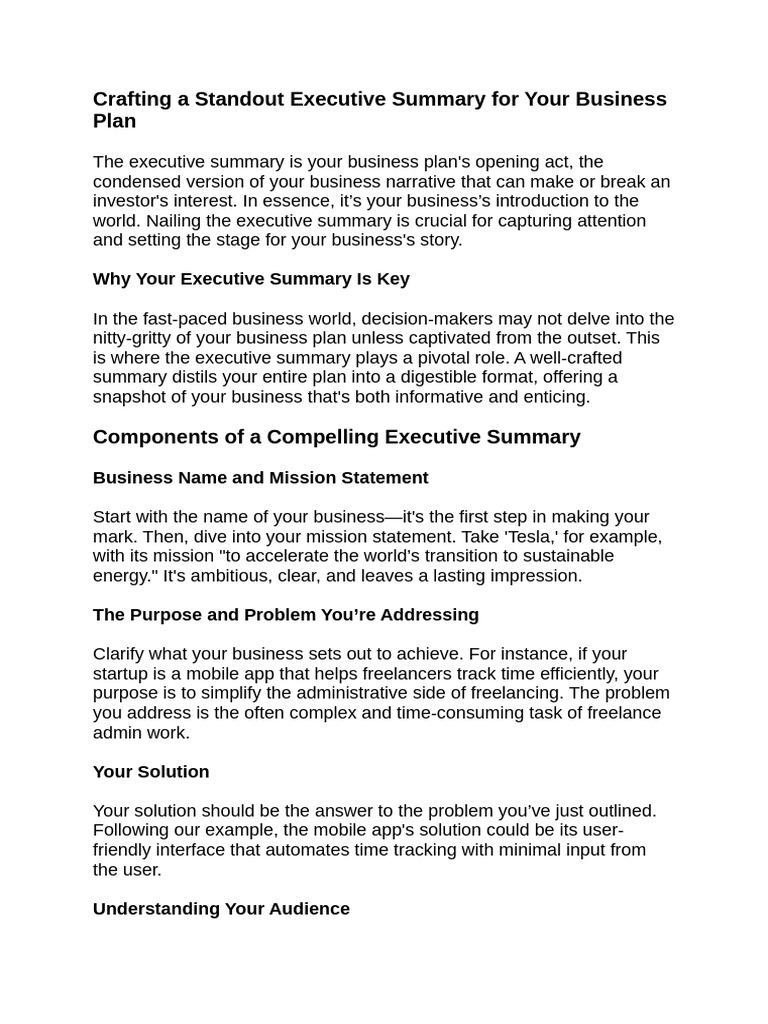 Standout Executive Summary For Your Business Plan | PDF | Business