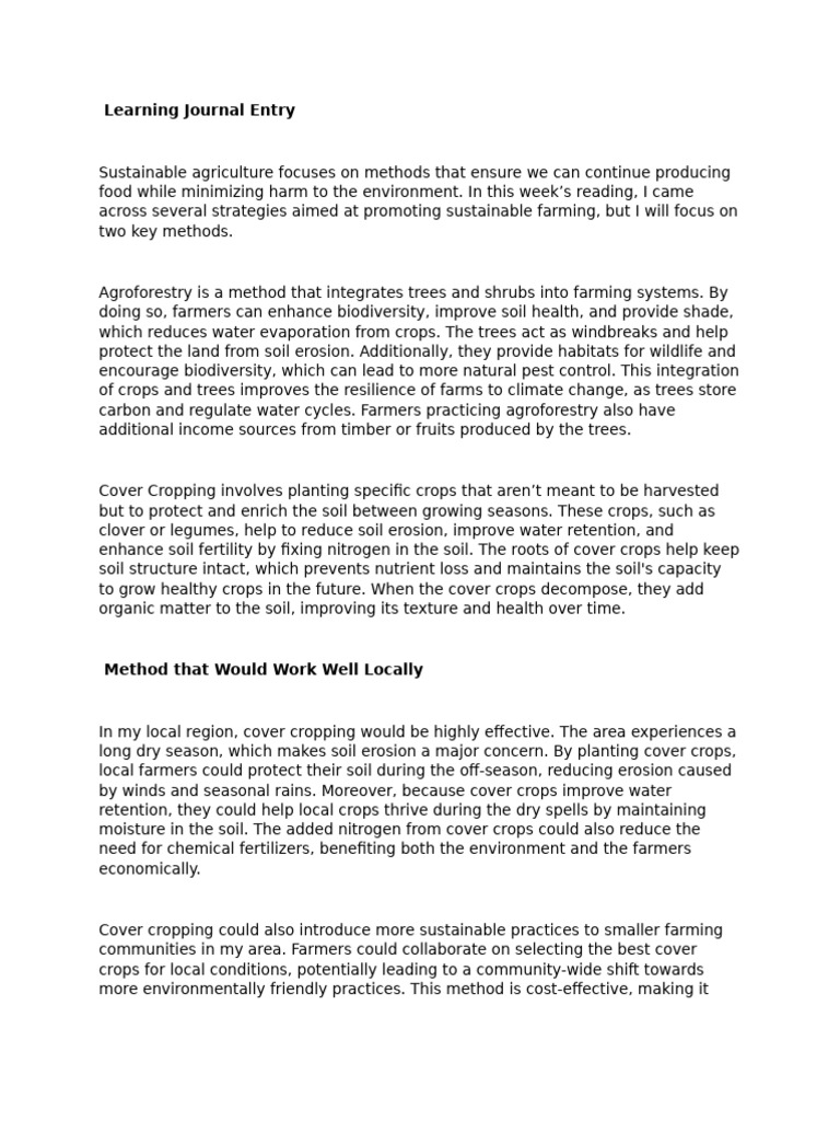 Learning Journal Unit 5 | PDF | Sustainable Agriculture | Soil