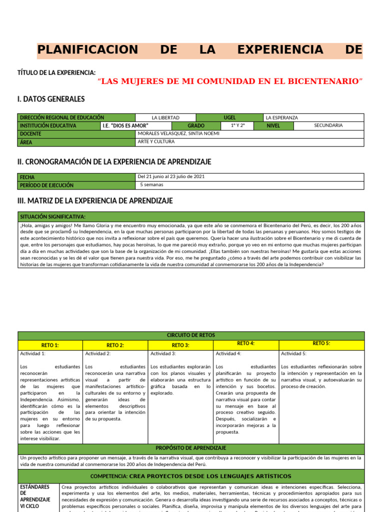 Planificacion de Experiencia de Aprendizaje 4 Sintia. 1° y 2° | PDF | Aprendizaje | Evaluación