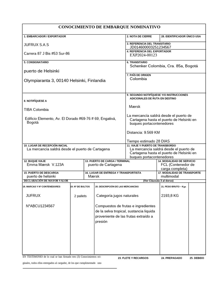 Formato de BL | PDF | Guía de carga | Puerto