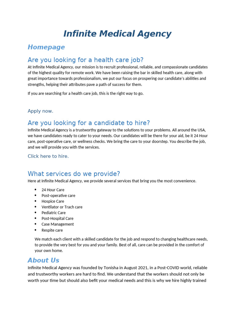 Infinite Medical Agency 1.0 | PDF | Public Services | Social Programs