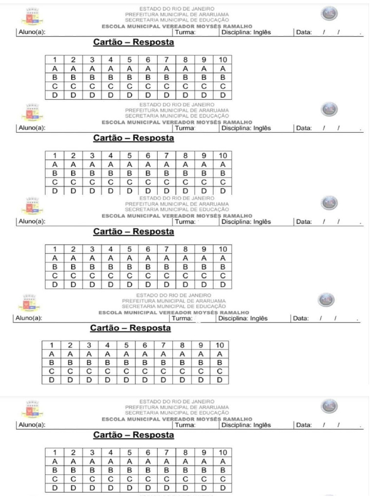 Cartao Resposta 10 Questoes | PDF