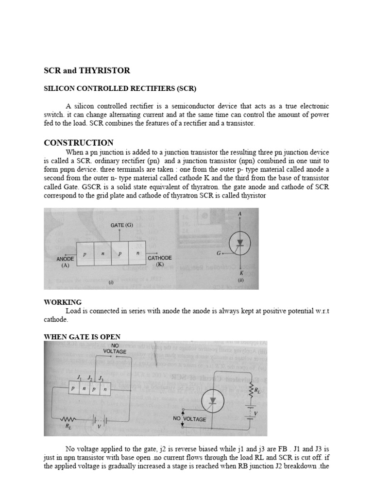 SCR and Thyristor: Construction and Operation | PDF | Electronic ...